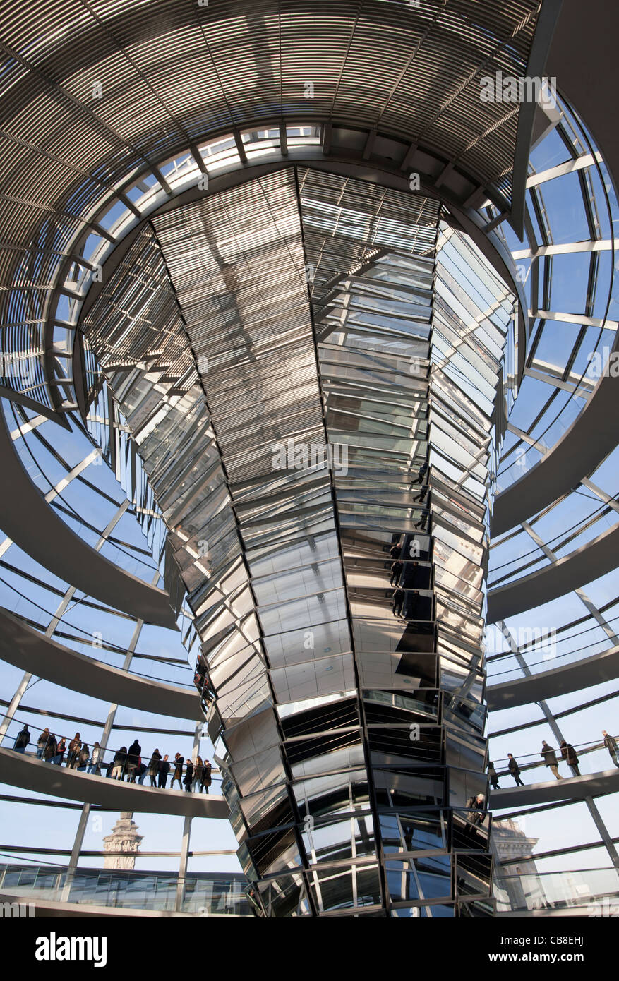 View of the glass dome above debating chamber at the Reichstag in ...
