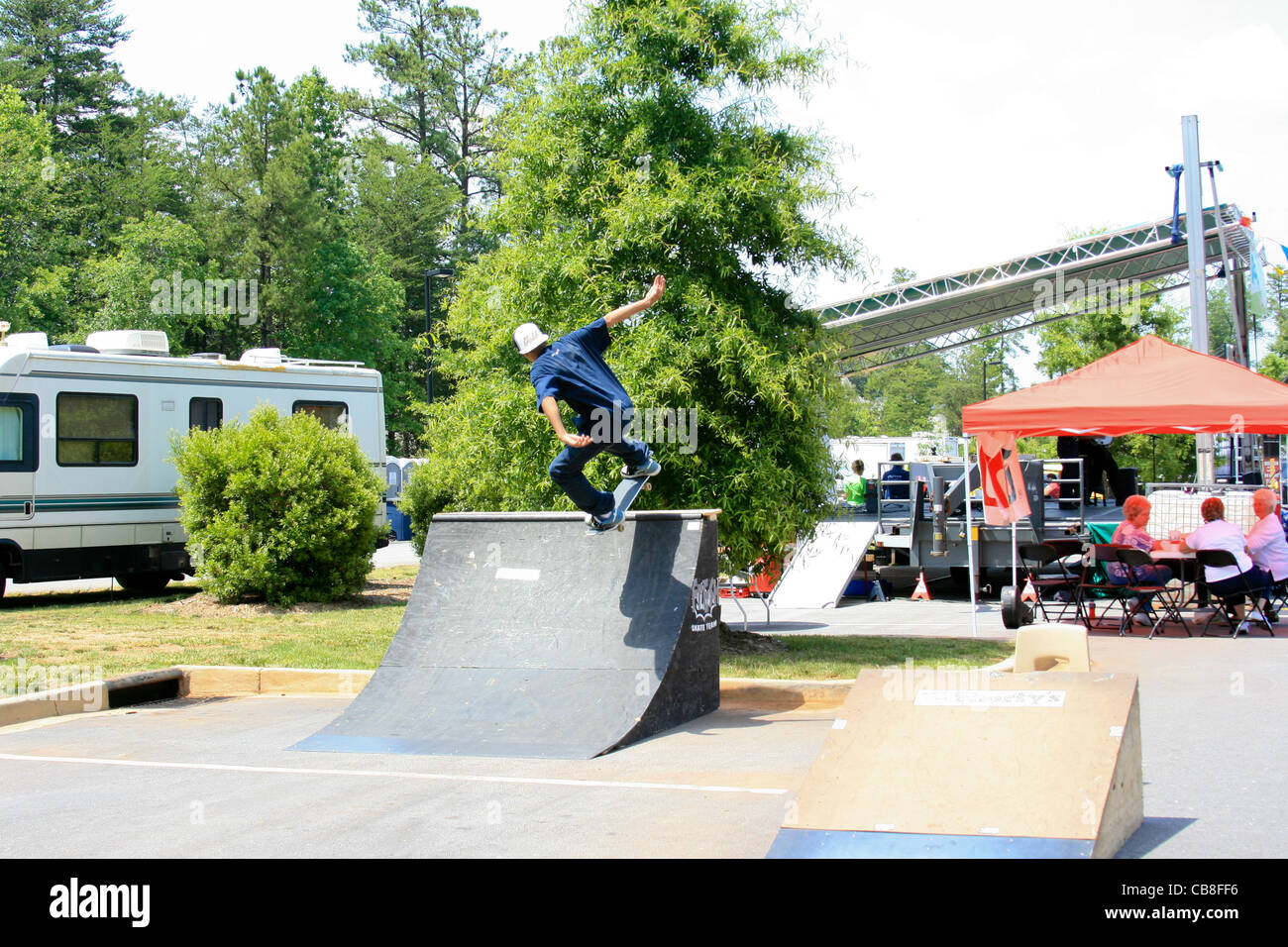 Skateboarding on a ramp Stock Photo - Alamy