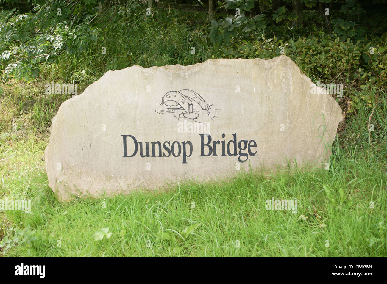 Stone road sign to Dunsop Bridge, geographical centre of Great Britain ...