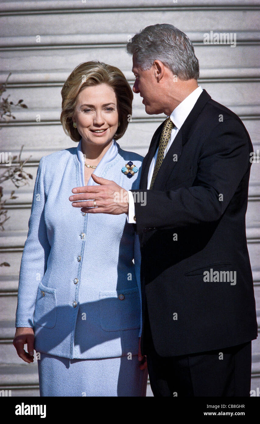 US President Bill Clinton and first lady Hillary Rodham Clinton await ...