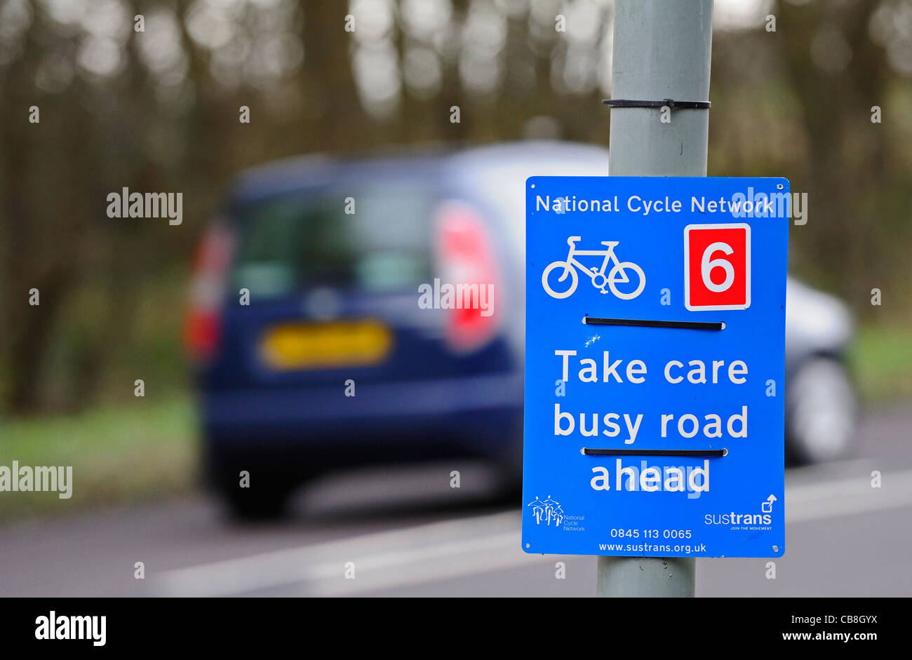 National cycle network notice warning cyclist to take care when ...