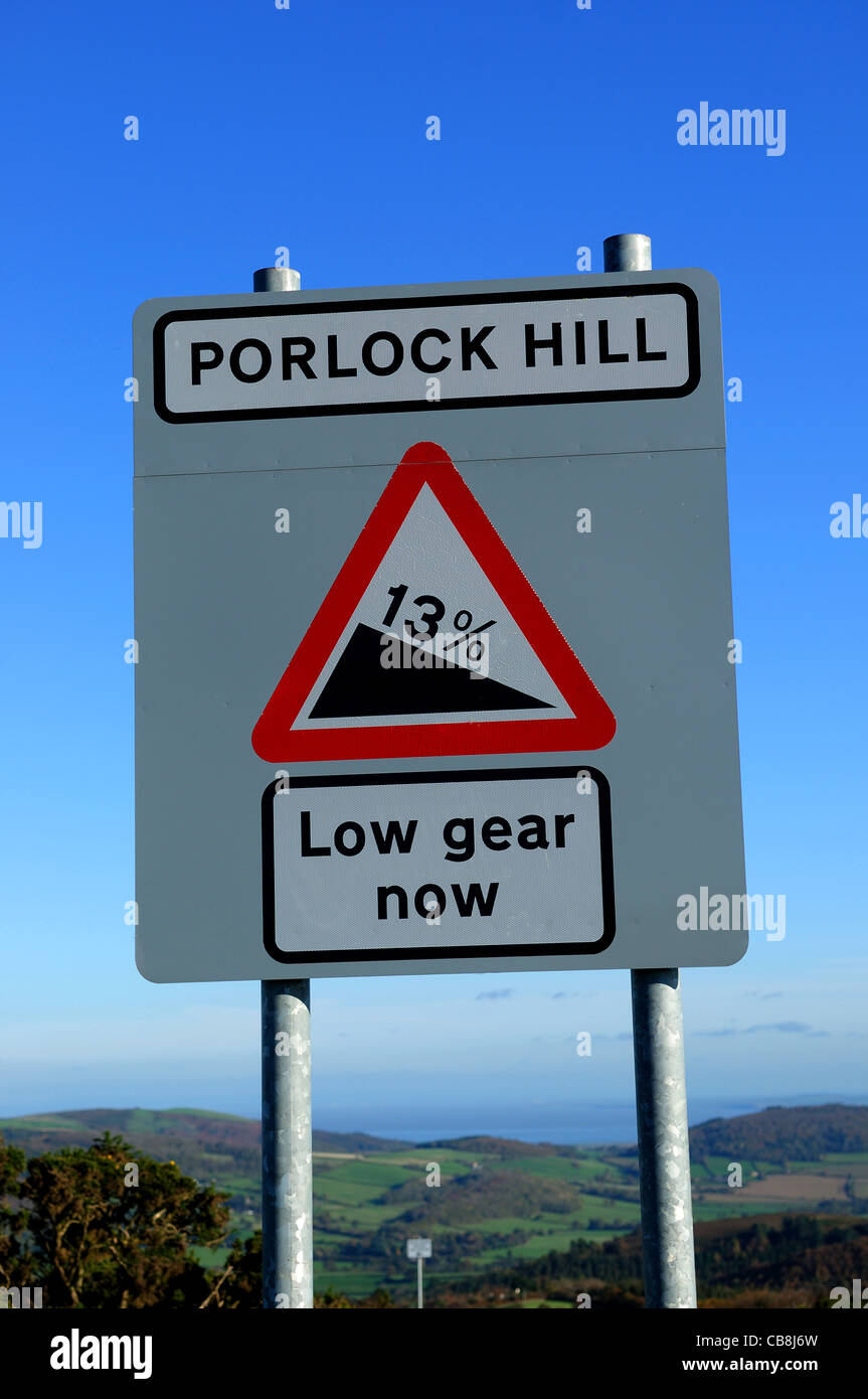 Porlock Hill Road Sign A39 Somerset England Stock Photo - Alamy