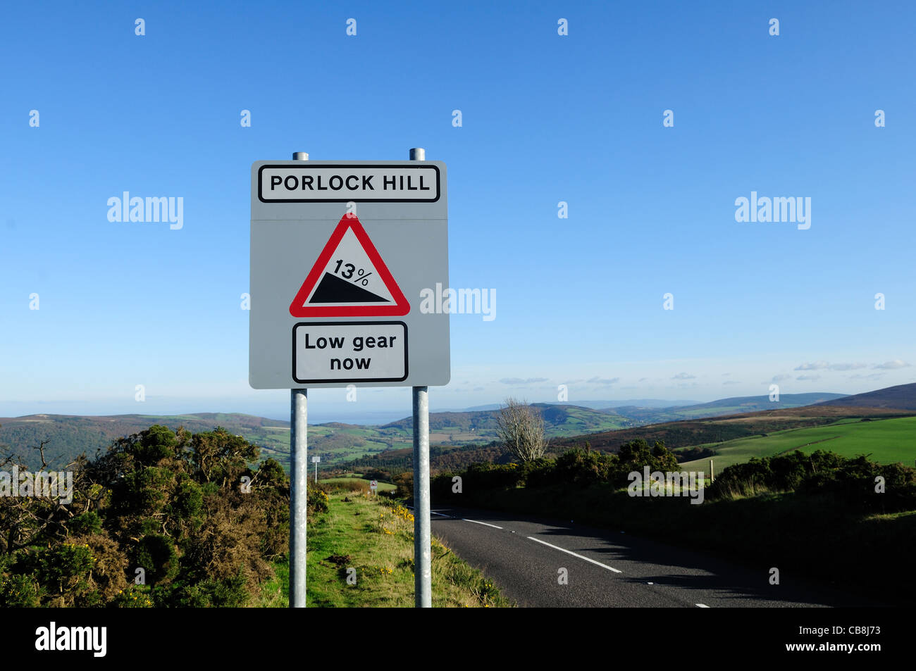 Porlock Hill Road Sign A39 Somerset England Stock Photo - Alamy