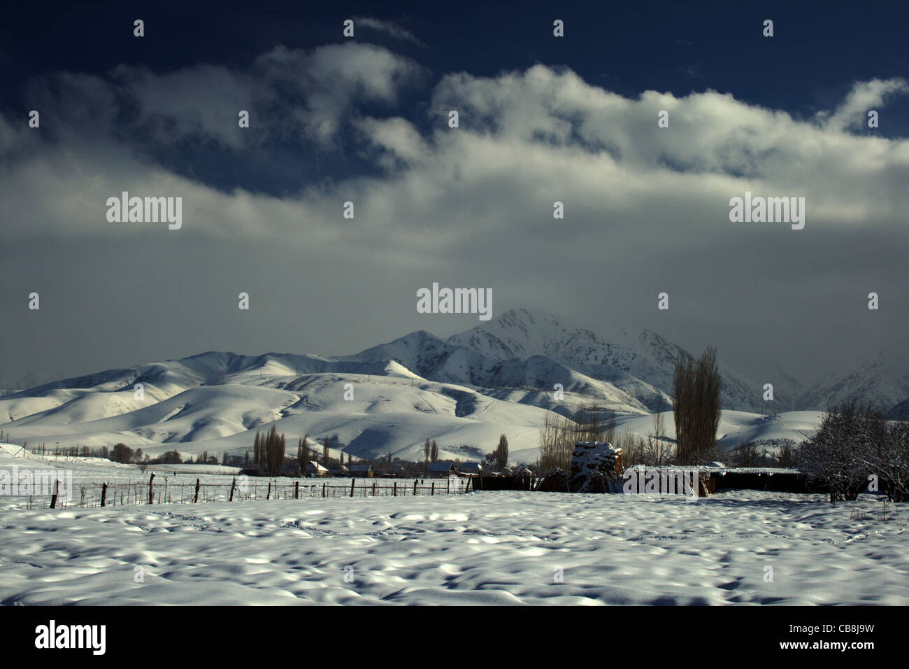 Kashka Su village in winter, Ala-Archa National Park, Kyrgyz range ...