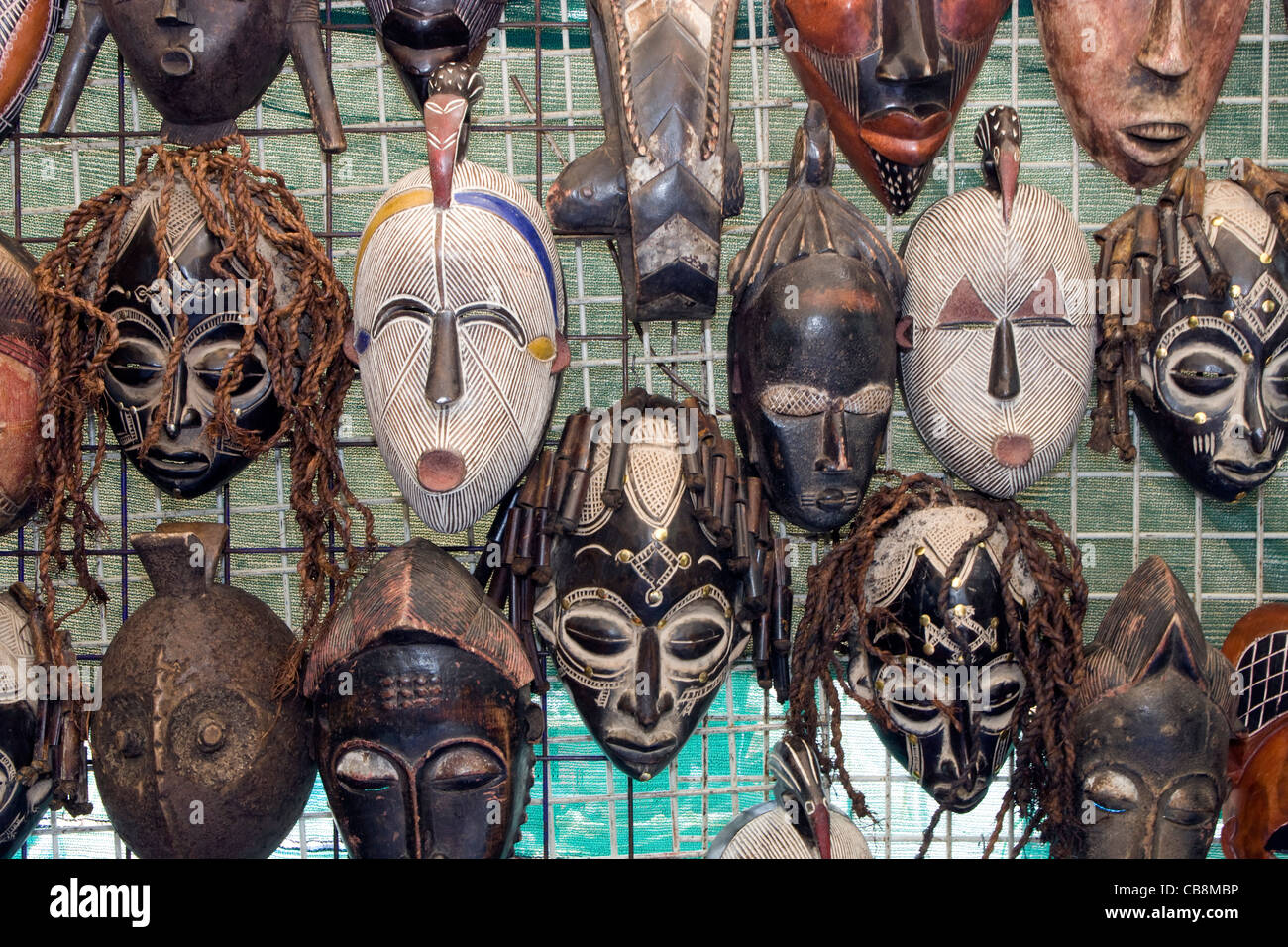 Cape Town: Greenmarket Square market - ethnic mask carvings Stock Photo ...