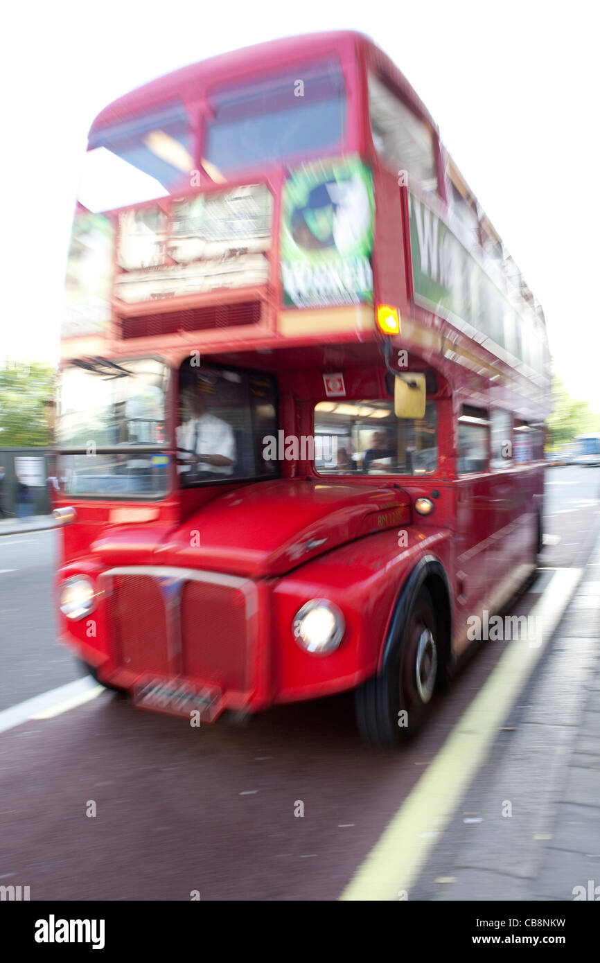 London Routemaster bus blurred Stock Photo - Alamy
