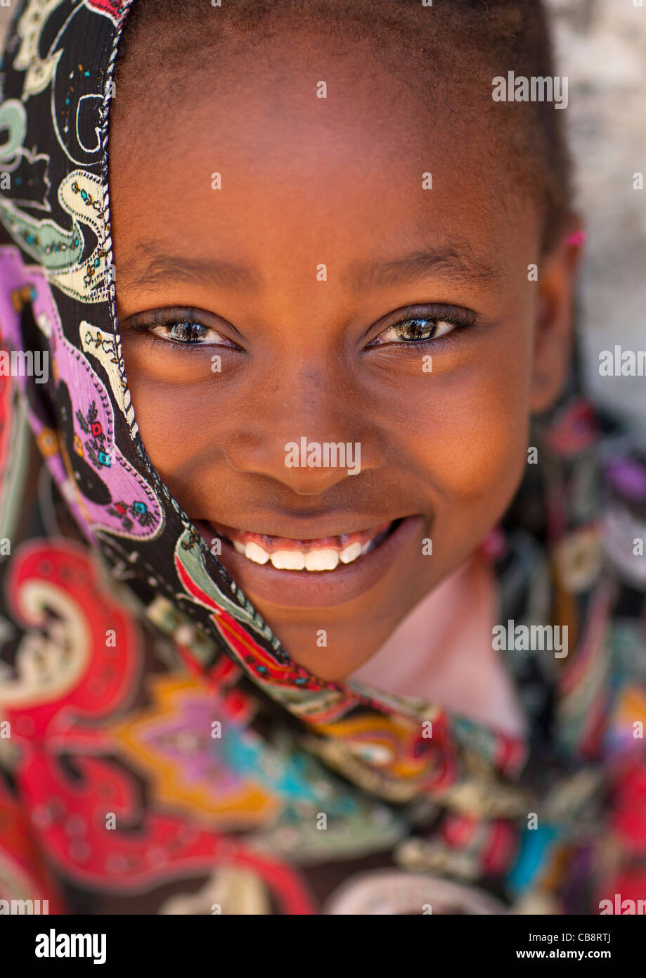 Portrait Of A Cute Teenage Girl With Muslim Veil In Lamu, Kenya Stock ...
