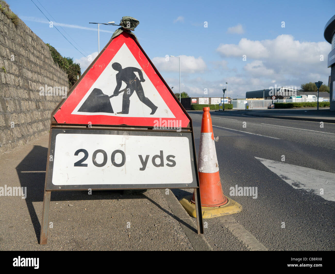 Traffic cone transportation england english 200 yds yards blue sky hi-res stock photography and ...