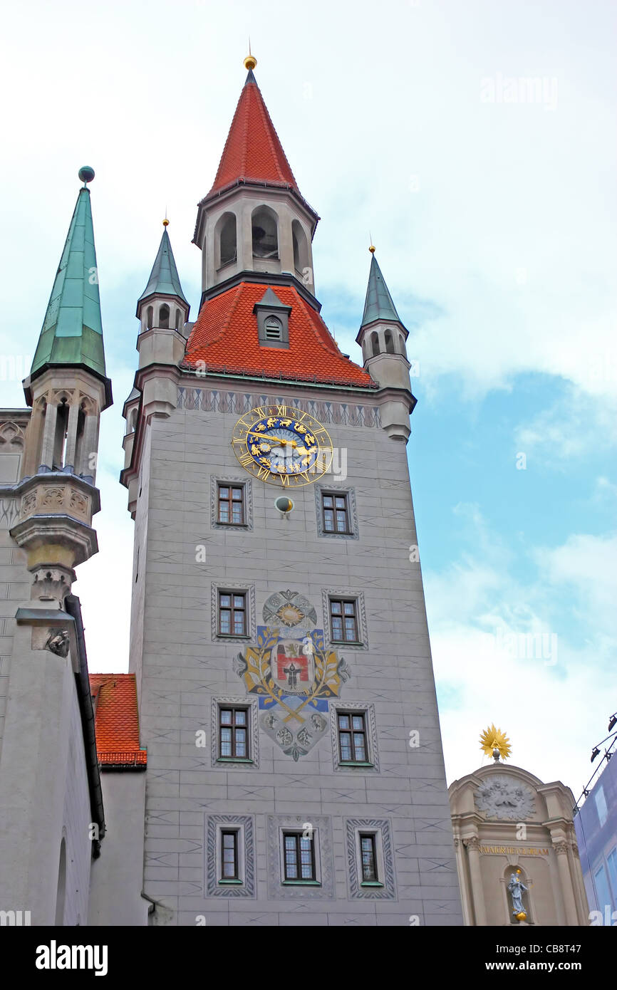 Tower of the Old Town Hall with Clock in Munich Stock Photo - Alamy