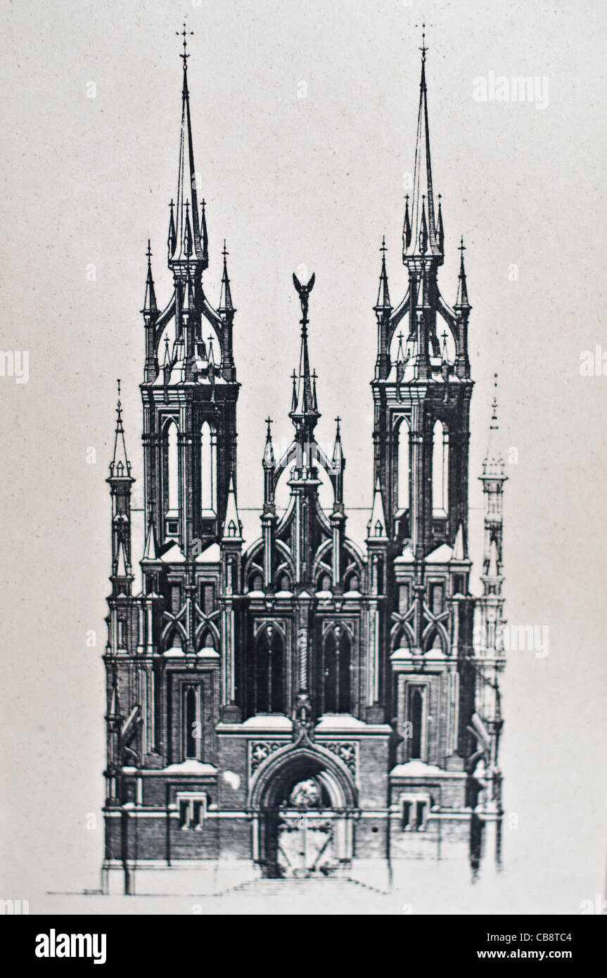 old drawing of catholic castle like church by unknown author Stock ...