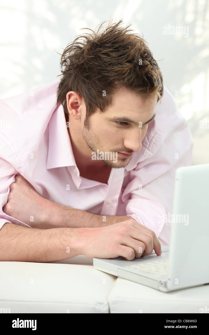Man with computer Stock Photo - Alamy