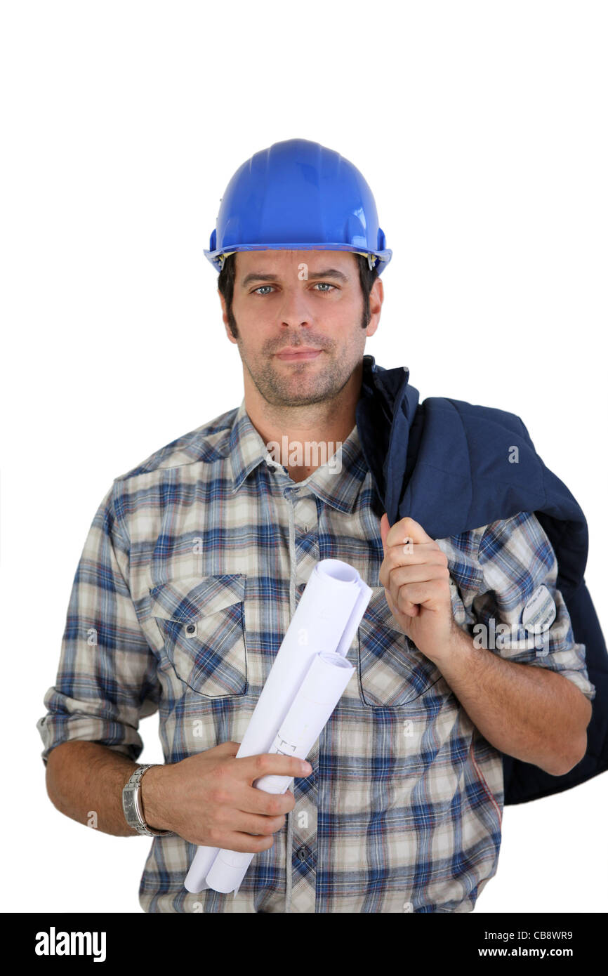 Engineer holding plans Stock Photo - Alamy