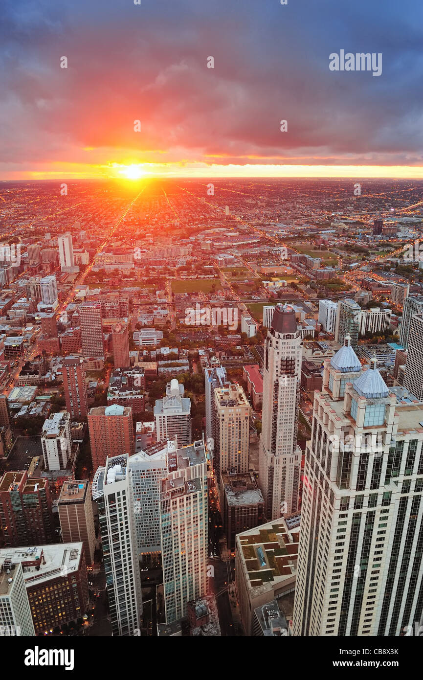 Chicago skyline panorama aerial view with skyscrapers and cloudy sky at ...