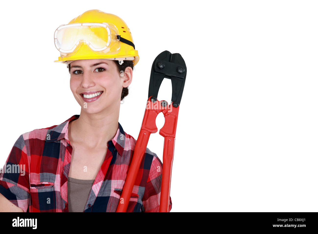 Woman holding bolt-cutters Stock Photo - Alamy