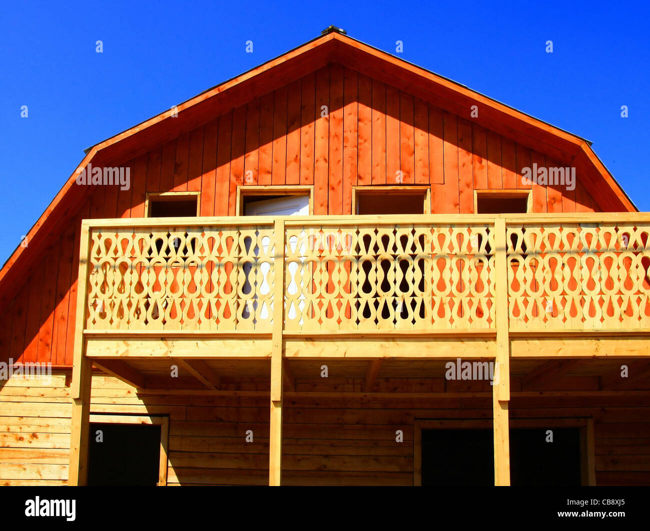 Log cabin under construction. Front view. Nobody Stock Photo - Alamy