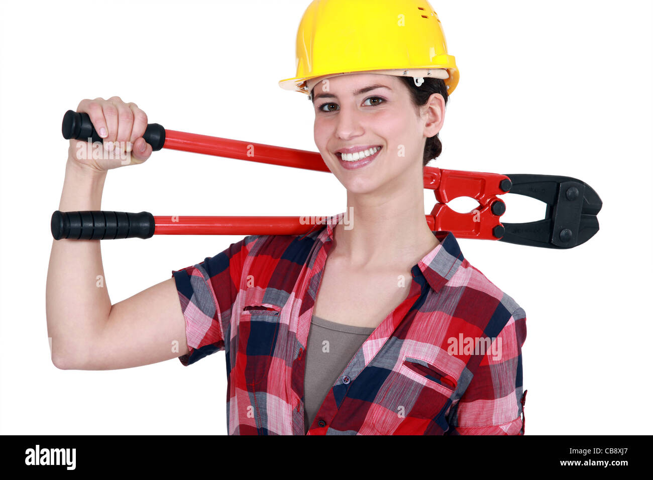 A female construction worker with pliers Stock Photo - Alamy