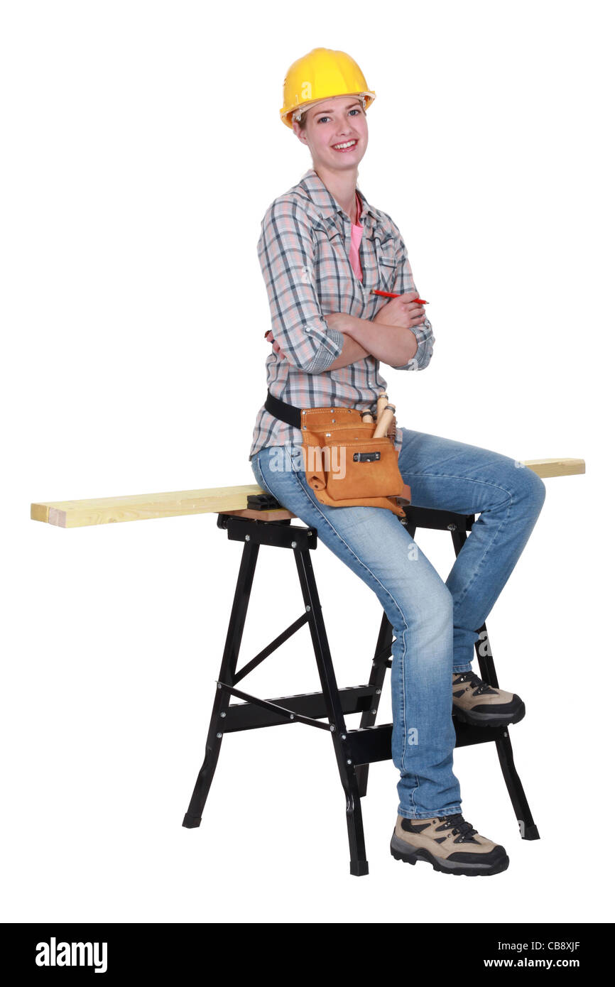 Woman with a workmate Stock Photo - Alamy