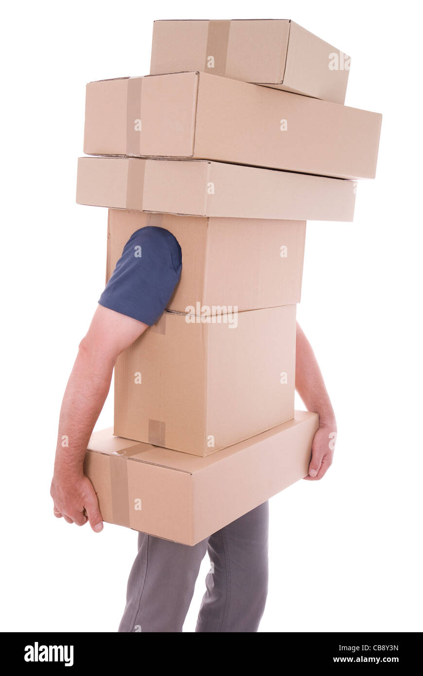 men carry different package on white background Stock Photo - Alamy