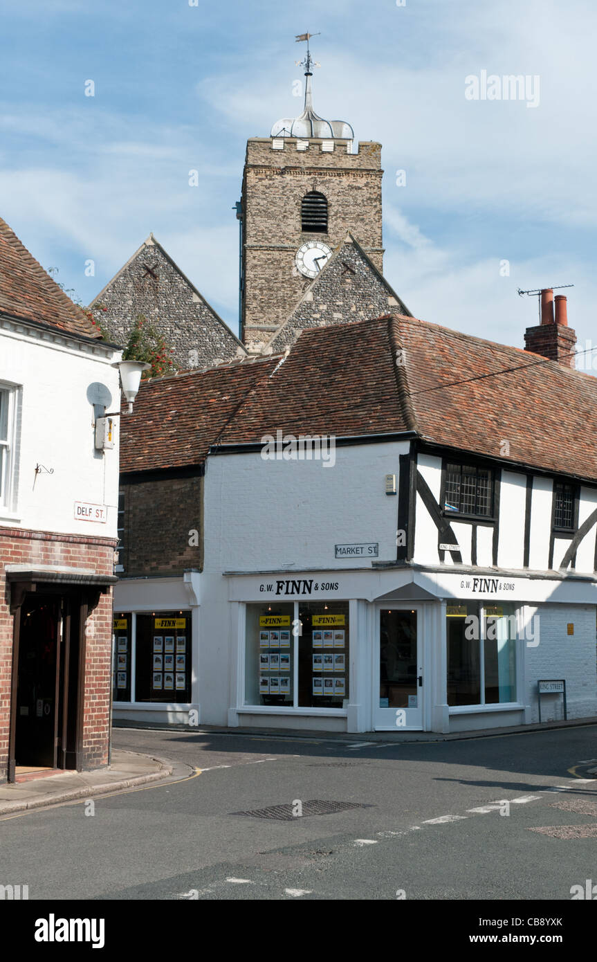 Corner of the Cattle Market in Sandwich, Kent with St Peter's Church in ...