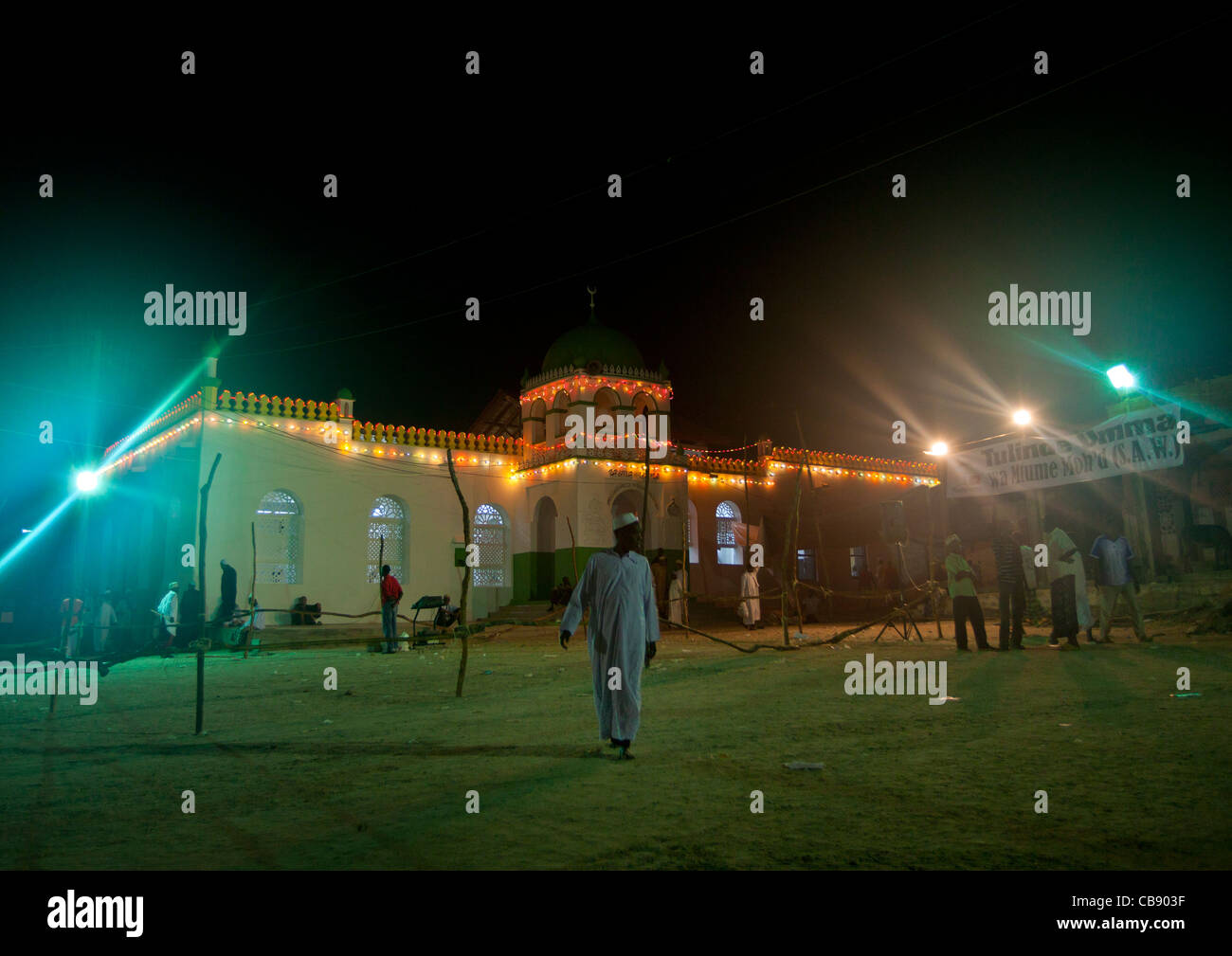 One Man Walking At Night After Maulidi Celebration, Lamu, Kenya Stock ...