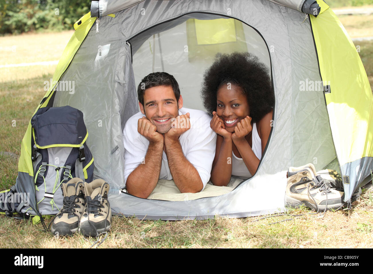 couple in a tent Stock Photo - Alamy