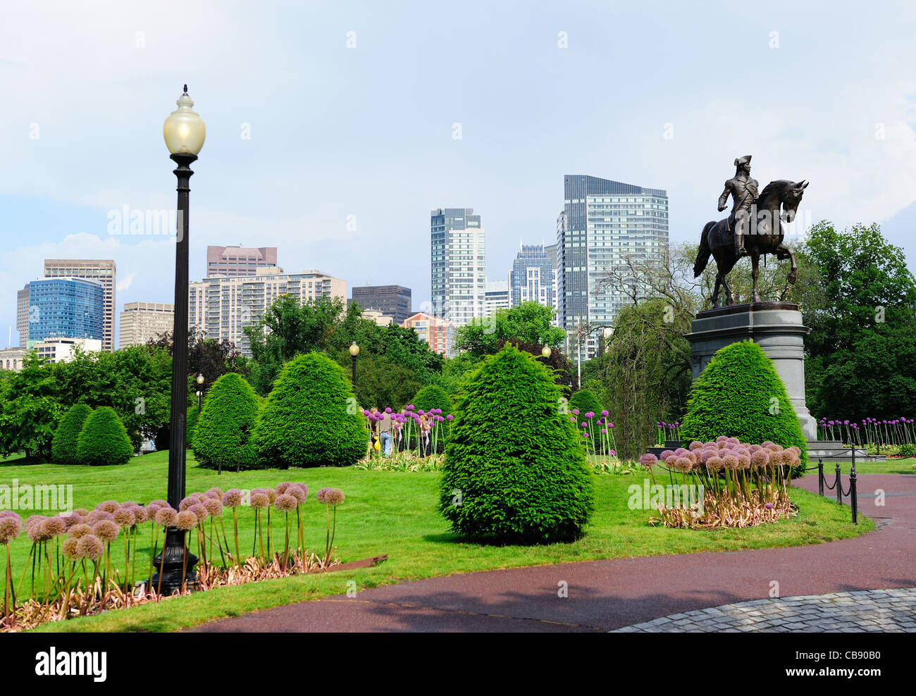 George Washington statue as the famous landmark in Boston Common Park ...