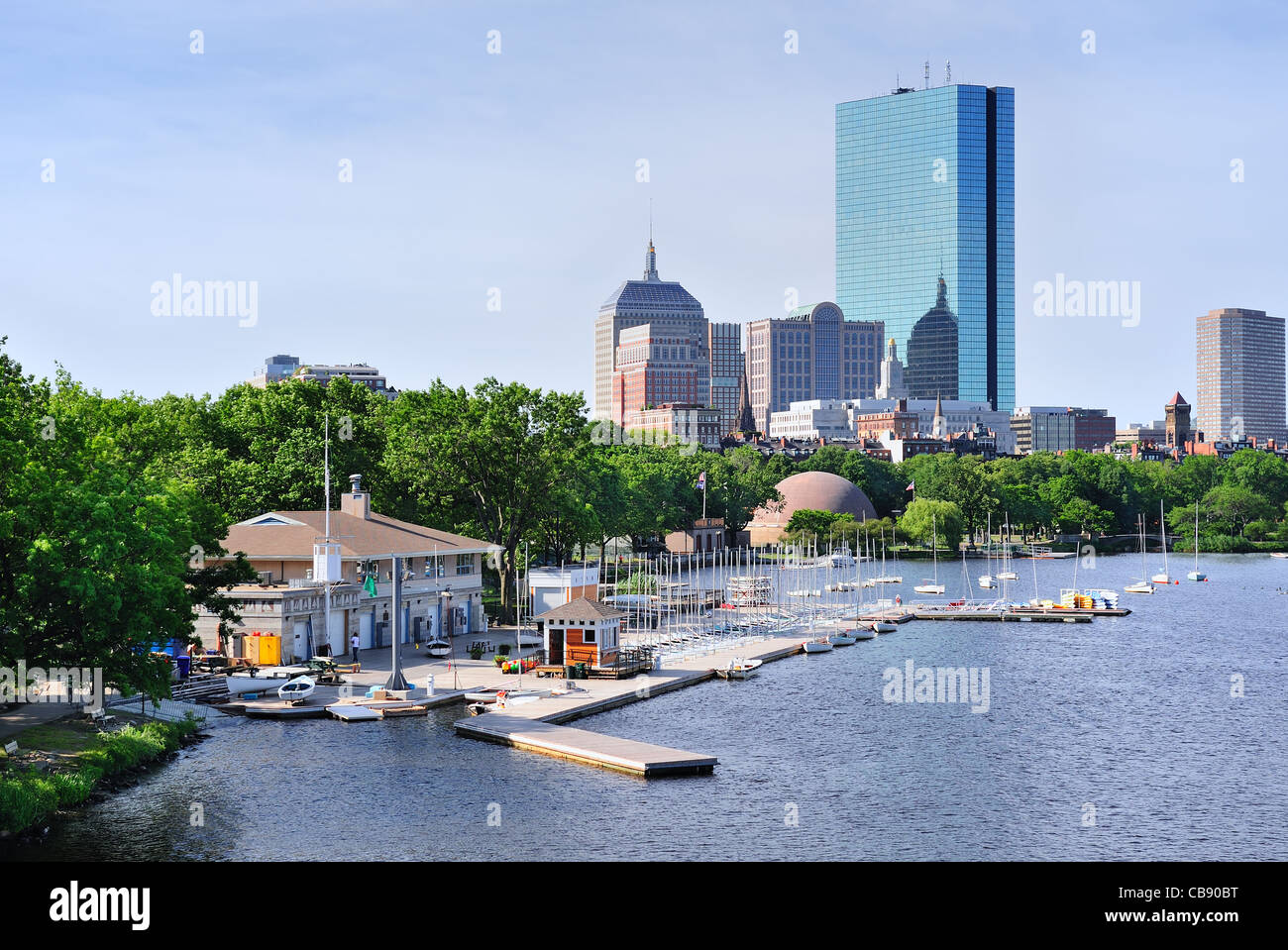 Boston back bay with sailing boat and urban building city skyline in ...