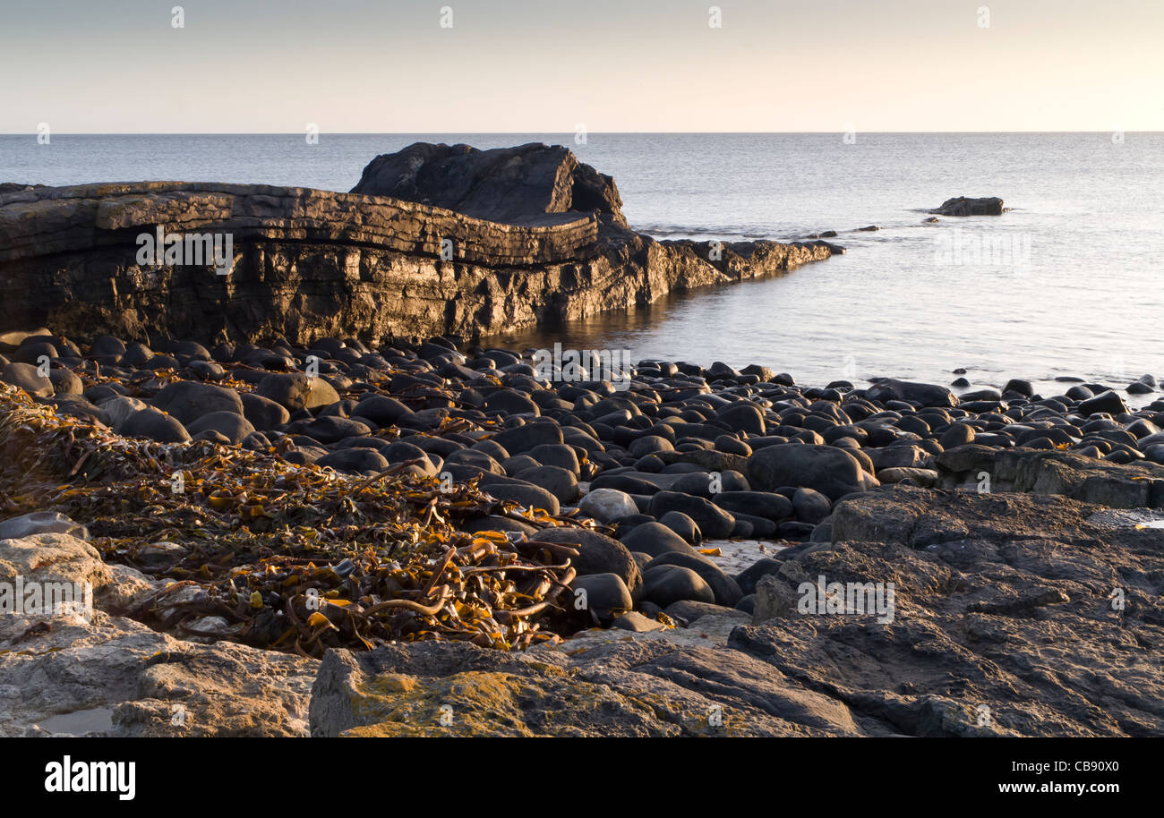 Northumberland early morning sunlight falling onto rock bed hi-res ...