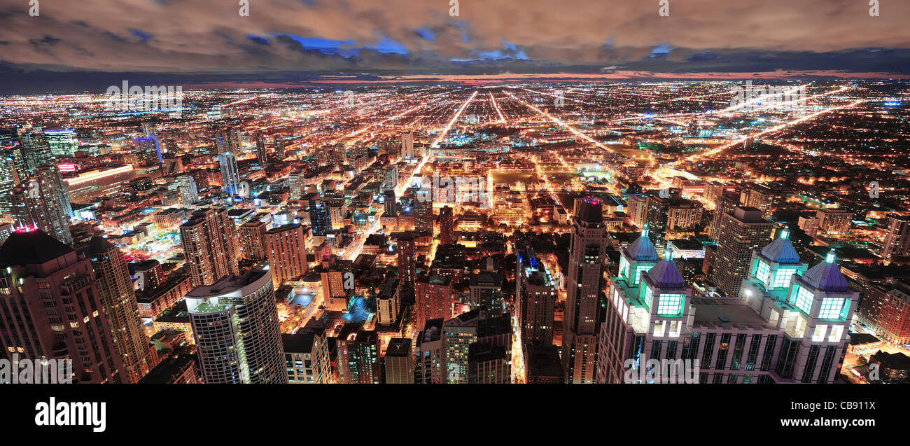 Chicago urban skyline panorama aerial view with skyscrapers and cloudy ...
