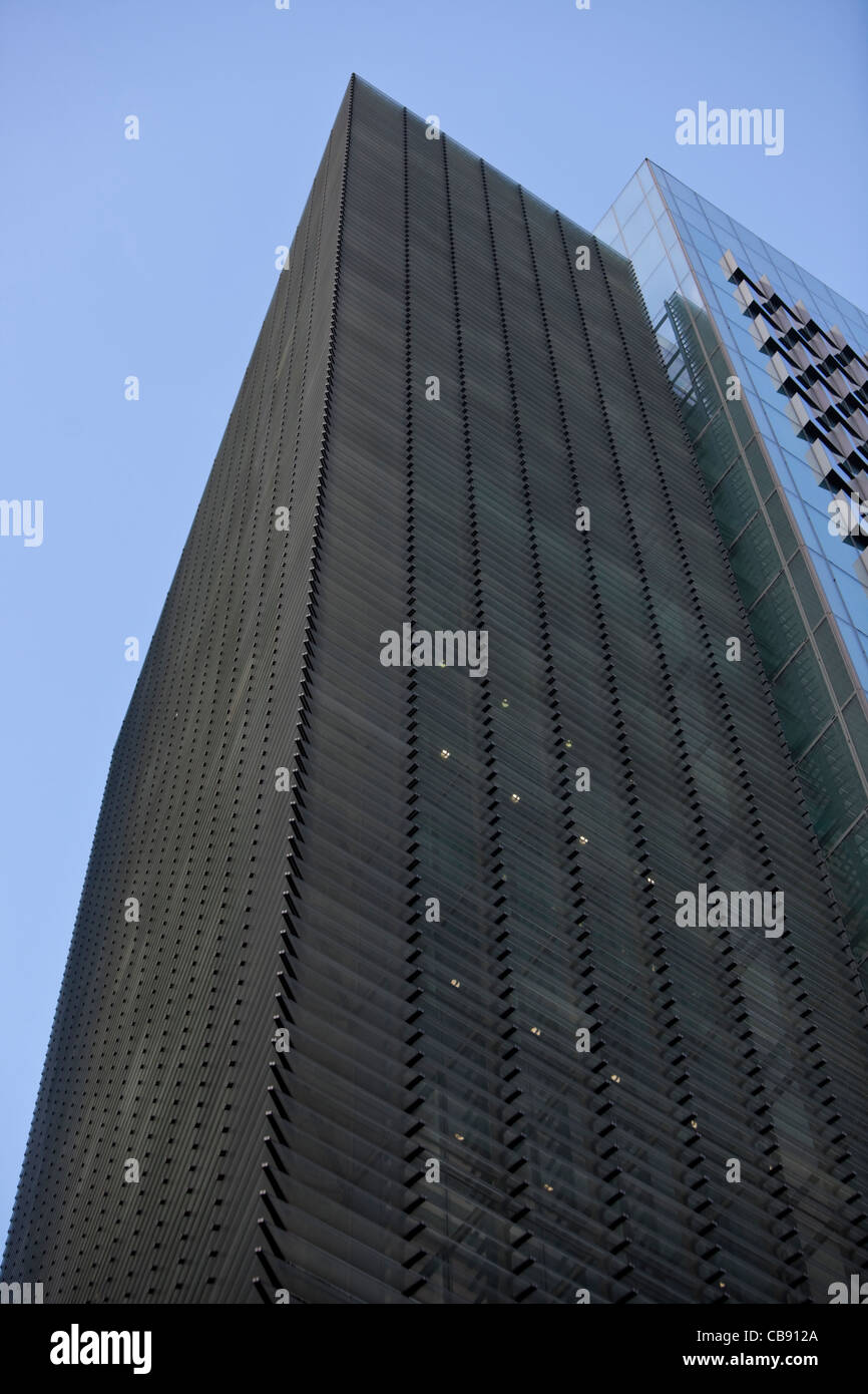 A low angle view of a high-rise glass building, London, England, UK ...