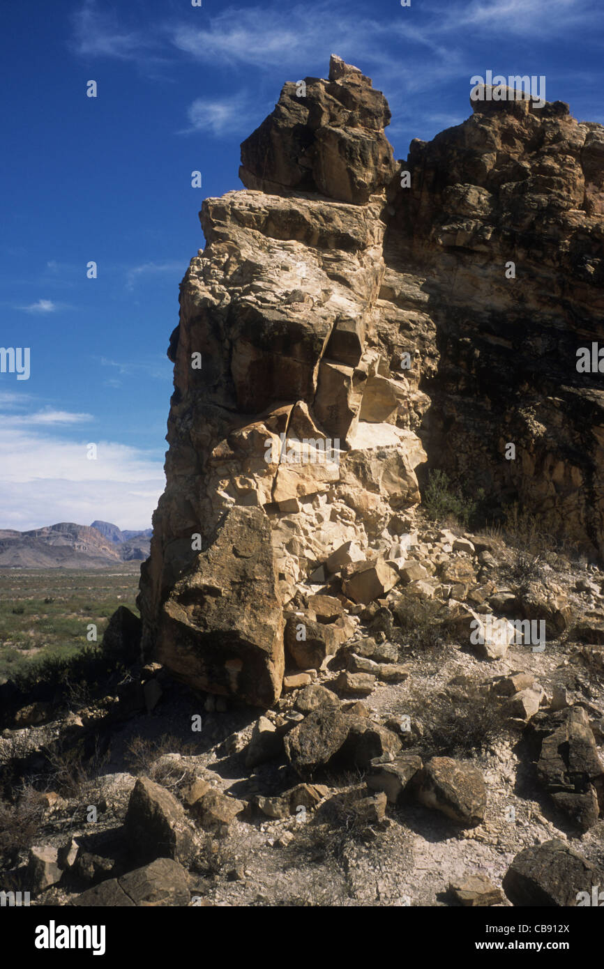 The Chimneys limestone rock formation on the west side of Big Bend ...