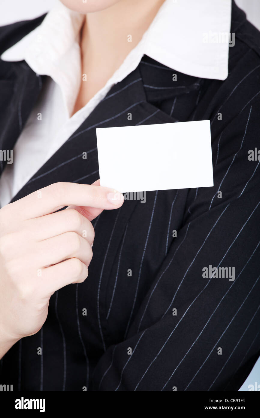 White empty card showing by woman Stock Photo - Alamy
