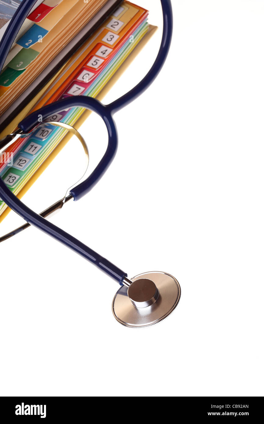 books folder file and stethoscop isolated on white background Stock ...