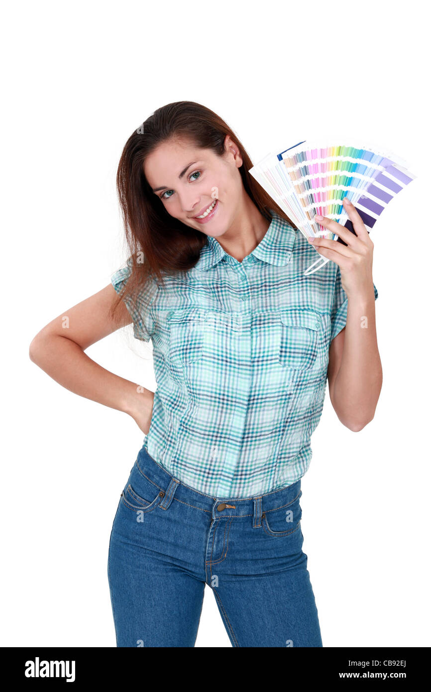 Woman with a color chart Stock Photo - Alamy