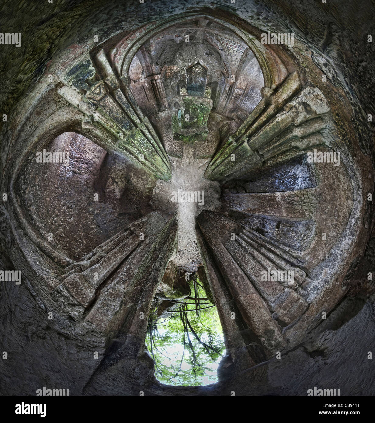 Top view of a hermitage (Chiusa del Vescovo) in the Fiora river valley ...