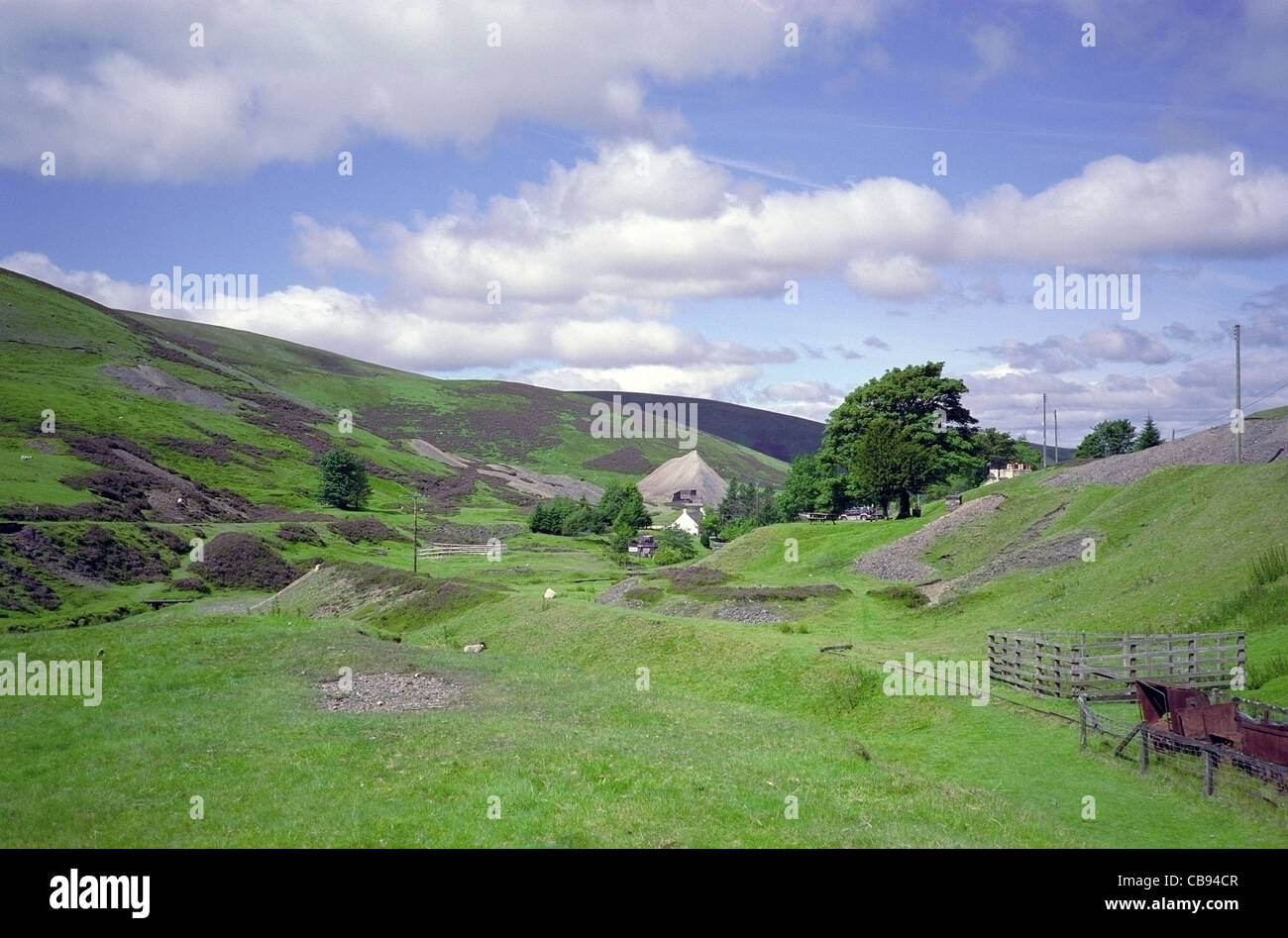View looking out of Wanlockhead Village towards old mine workings in ...