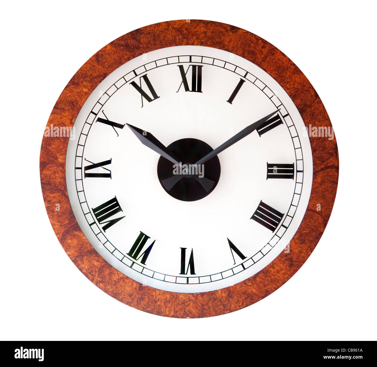 Wall clock in rich wood, isolated with clipping path Stock Photo - Alamy