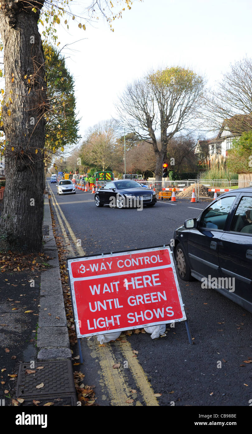Roadworks traffic control Brighton UK Stock Photo - Alamy