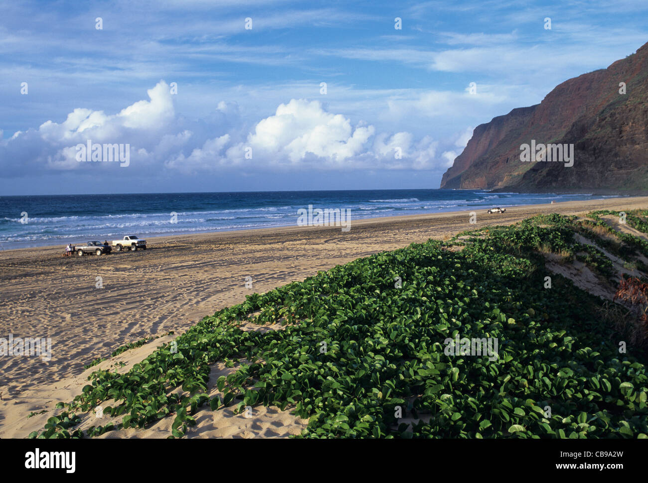 Hawaii, Kauai, Polihale Beach on western shoreline, sunset Stock Photo ...