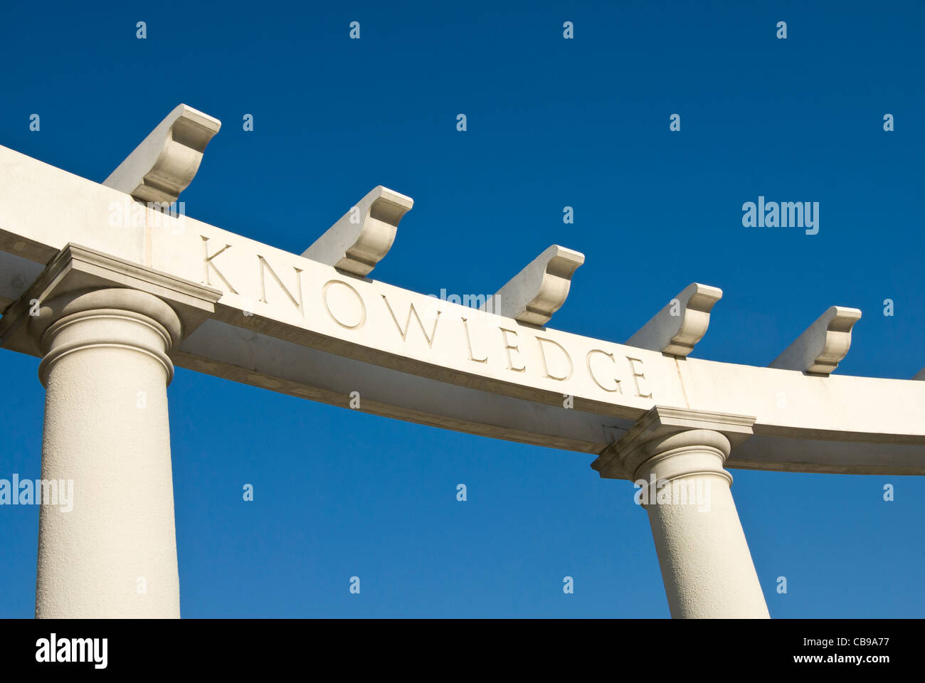 The word Knowledge inscribed atop the Greek Theater on the campus of ...