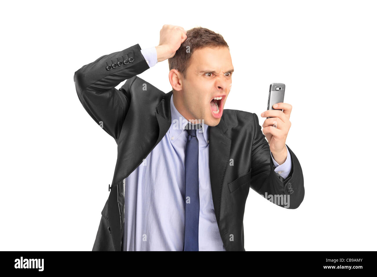 A view of a businessperson screaming on a mobile phone Stock Photo - Alamy