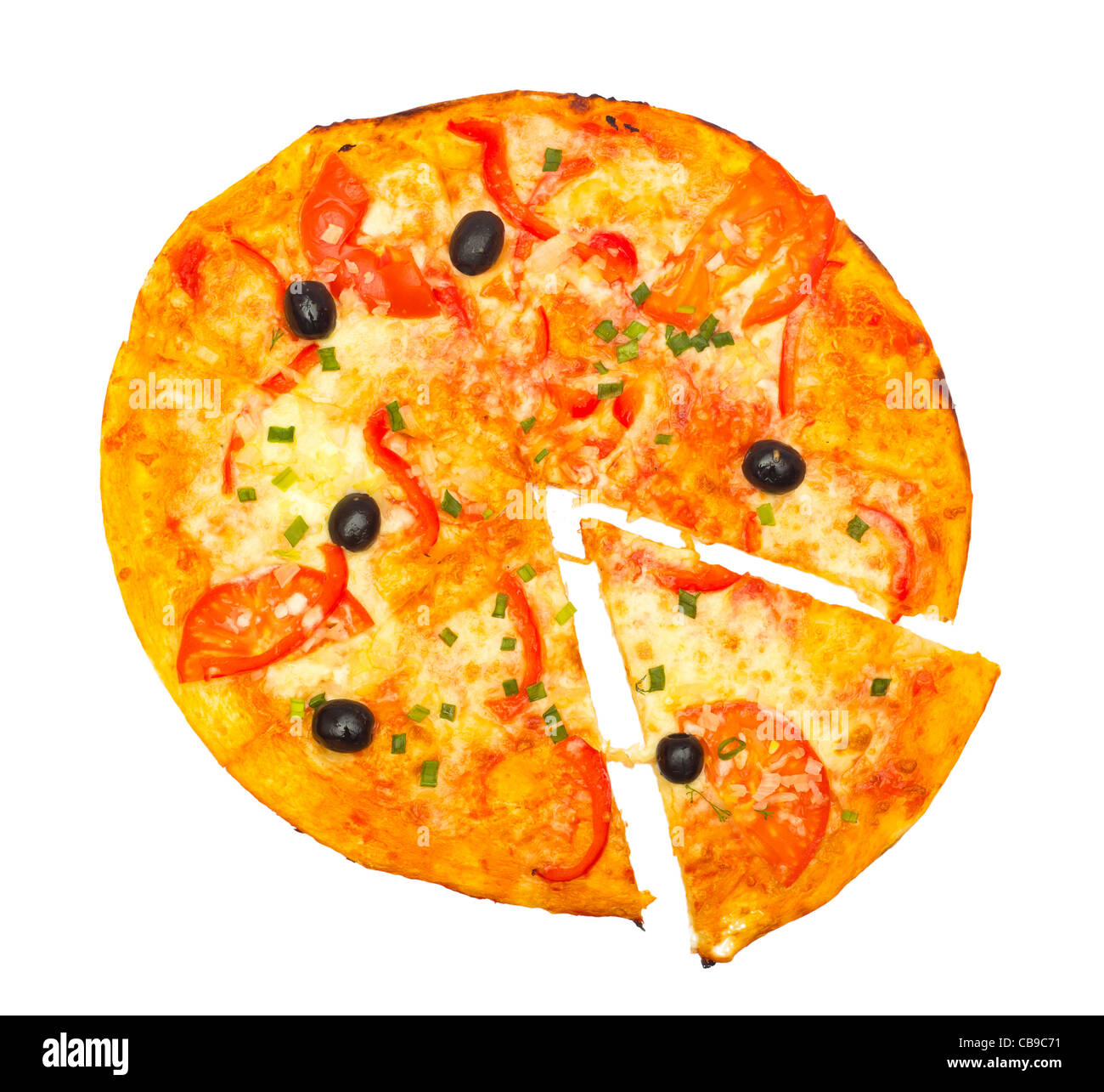 Pizza with the cut off slice isolated on white Stock Photo - Alamy