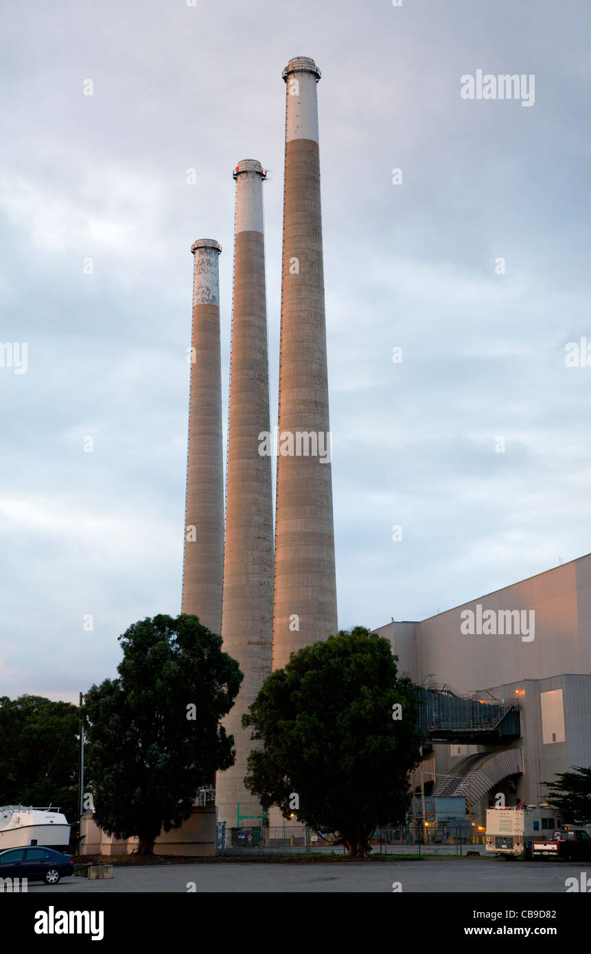 Smokestacks at sunset at the Morro Bay Power plant, California, US ...