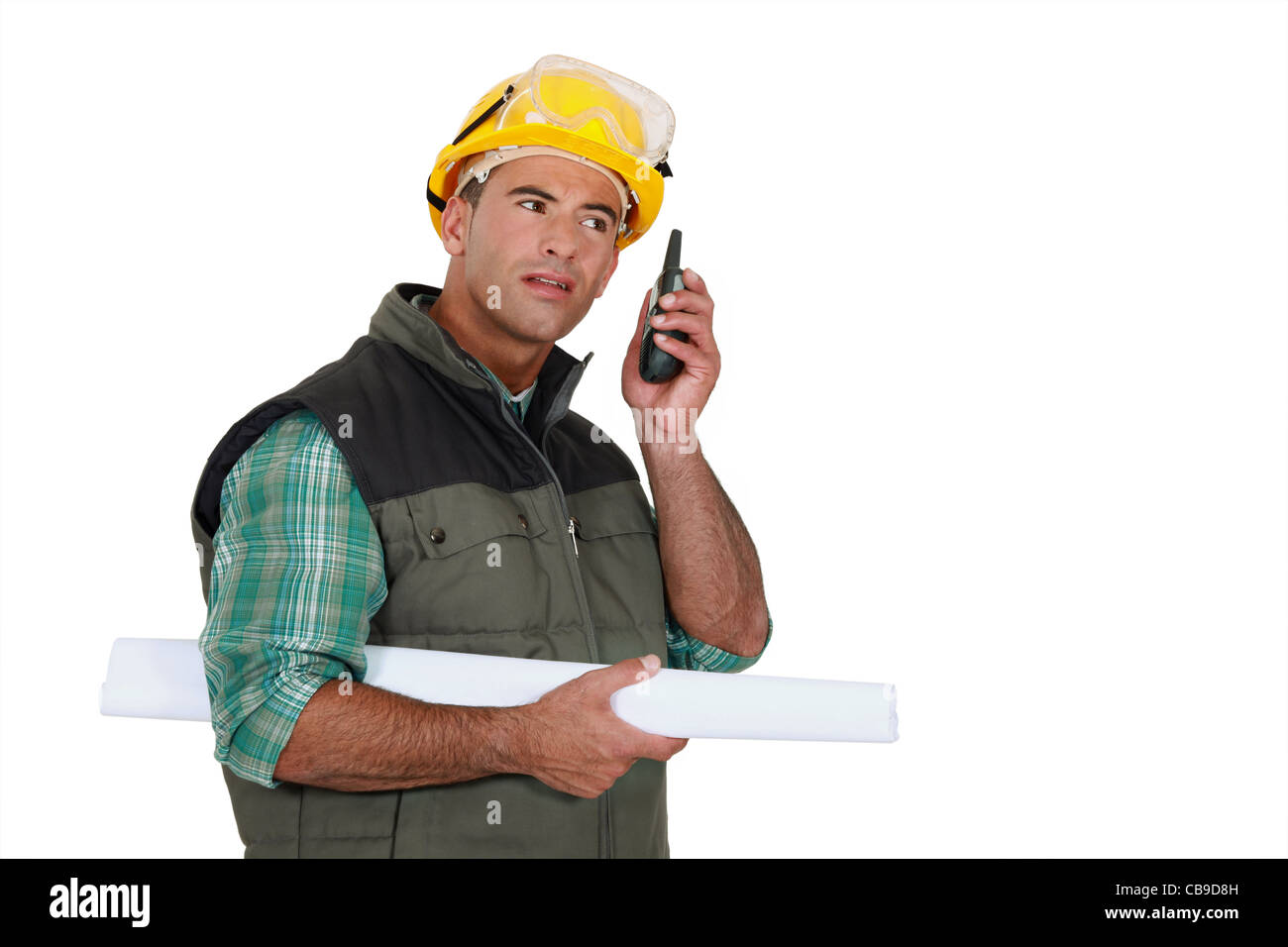 Foreman using radio receiver Stock Photo - Alamy