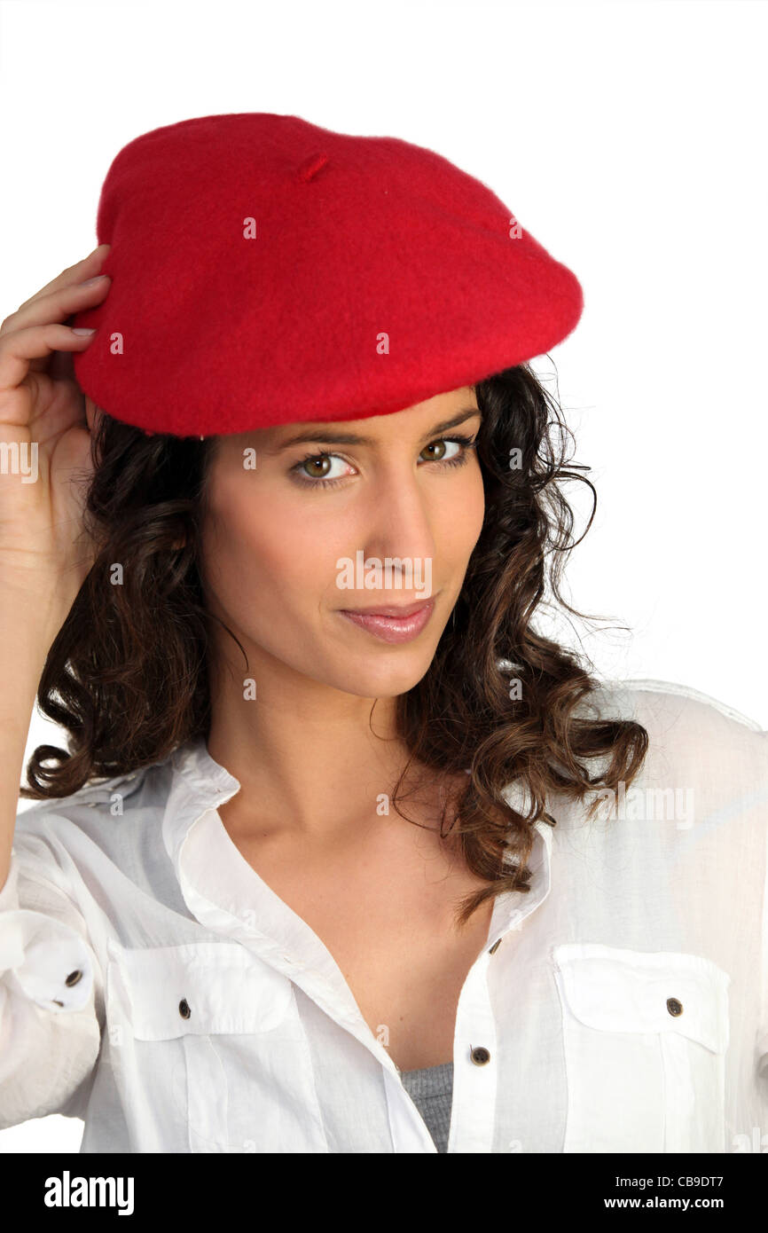 Attractive woman in a beret Stock Photo - Alamy