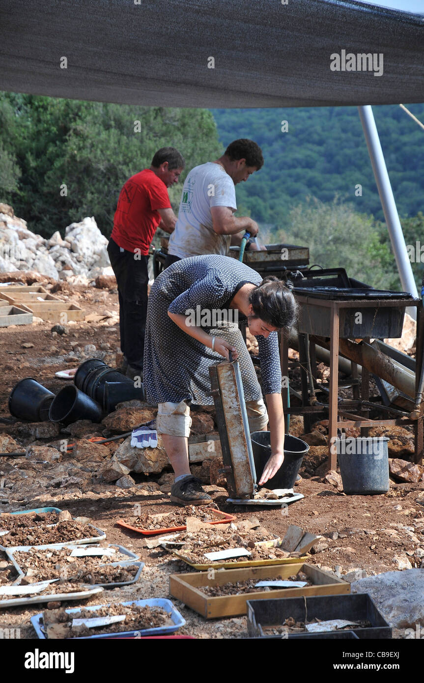 Israel, Galilee, Manot cave. Archaeological excavations by the Israel ...