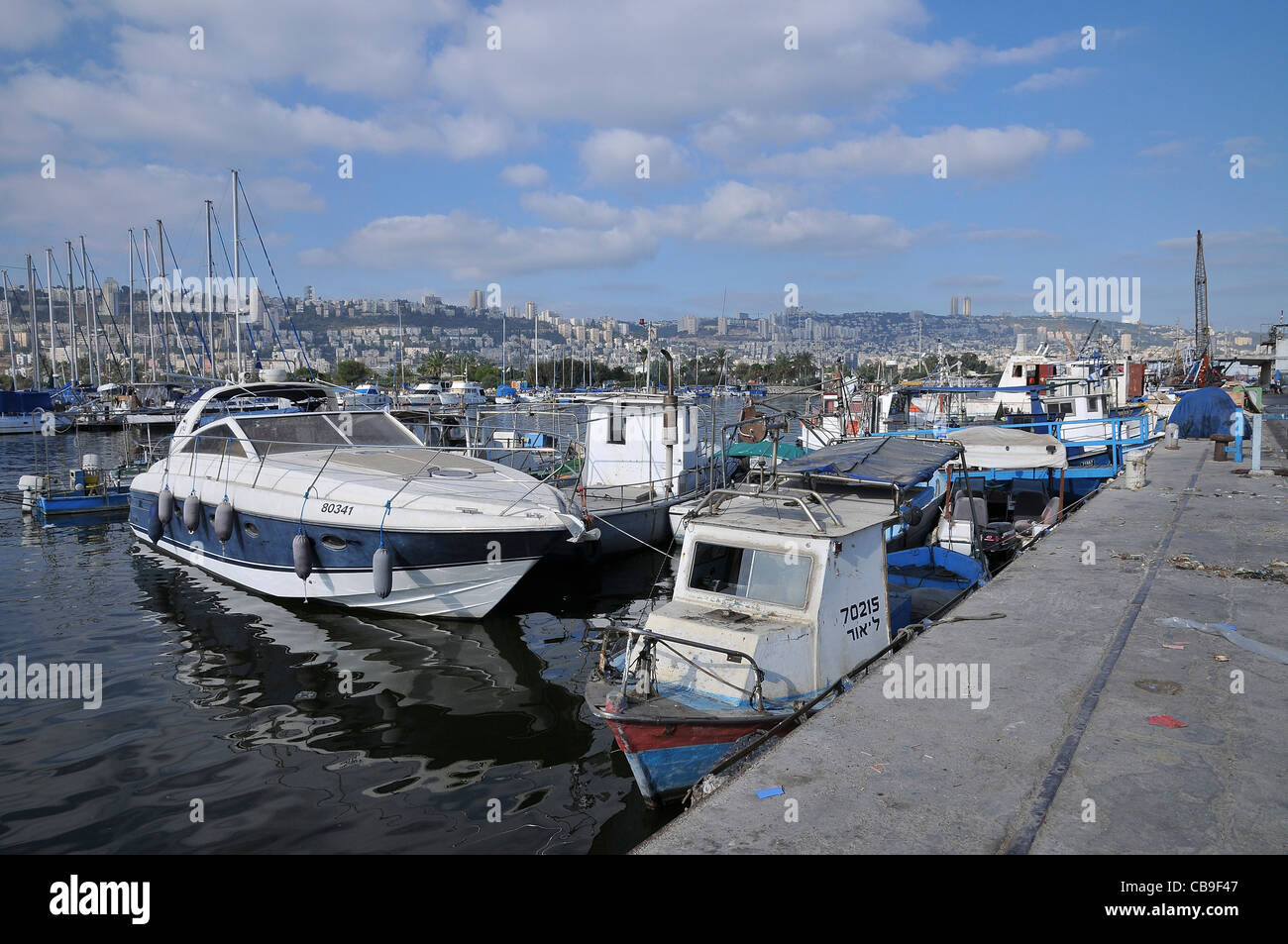 Israel, Bay of Haifa, The Kishon Port. used by fisherman and yacht ...