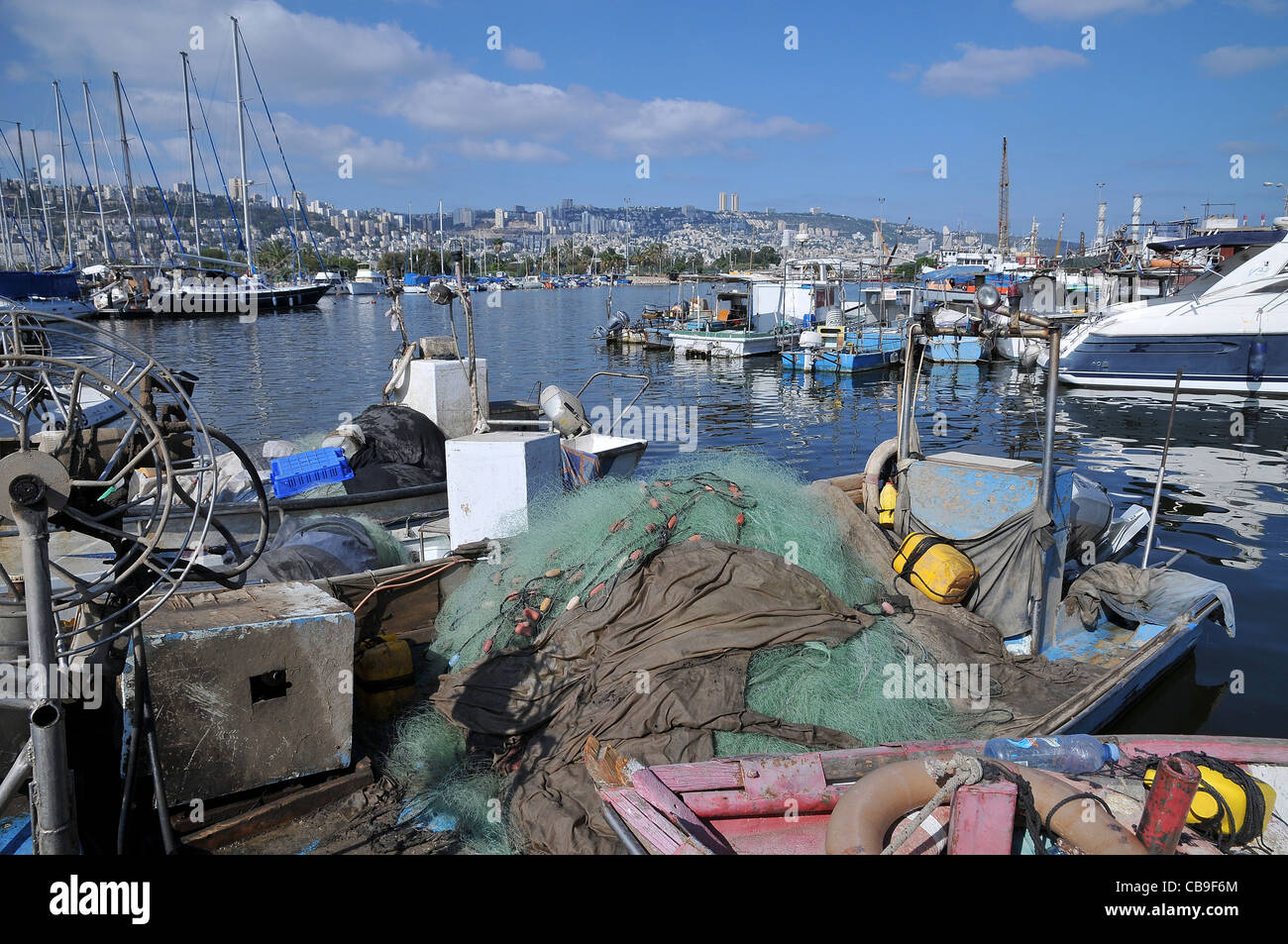 Israel, Bay of Haifa, The Kishon Port. used by fisherman and yacht ...
