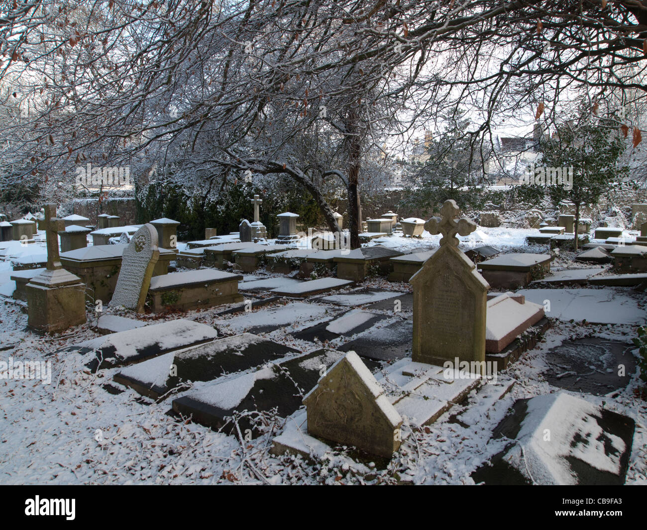 Graveyard in winter with snow and ice, Clifton, Bristol Stock Photo - Alamy