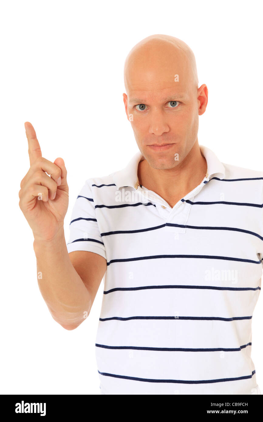 Young guy pointing with finger. All on white background Stock Photo - Alamy